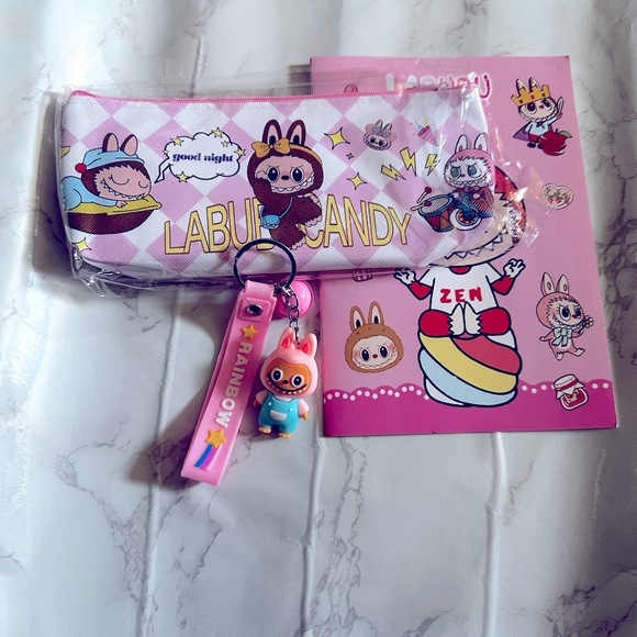 Labubu | Toys | Labubu Kids Pencil Case Keychain Notepad Set Pink ...